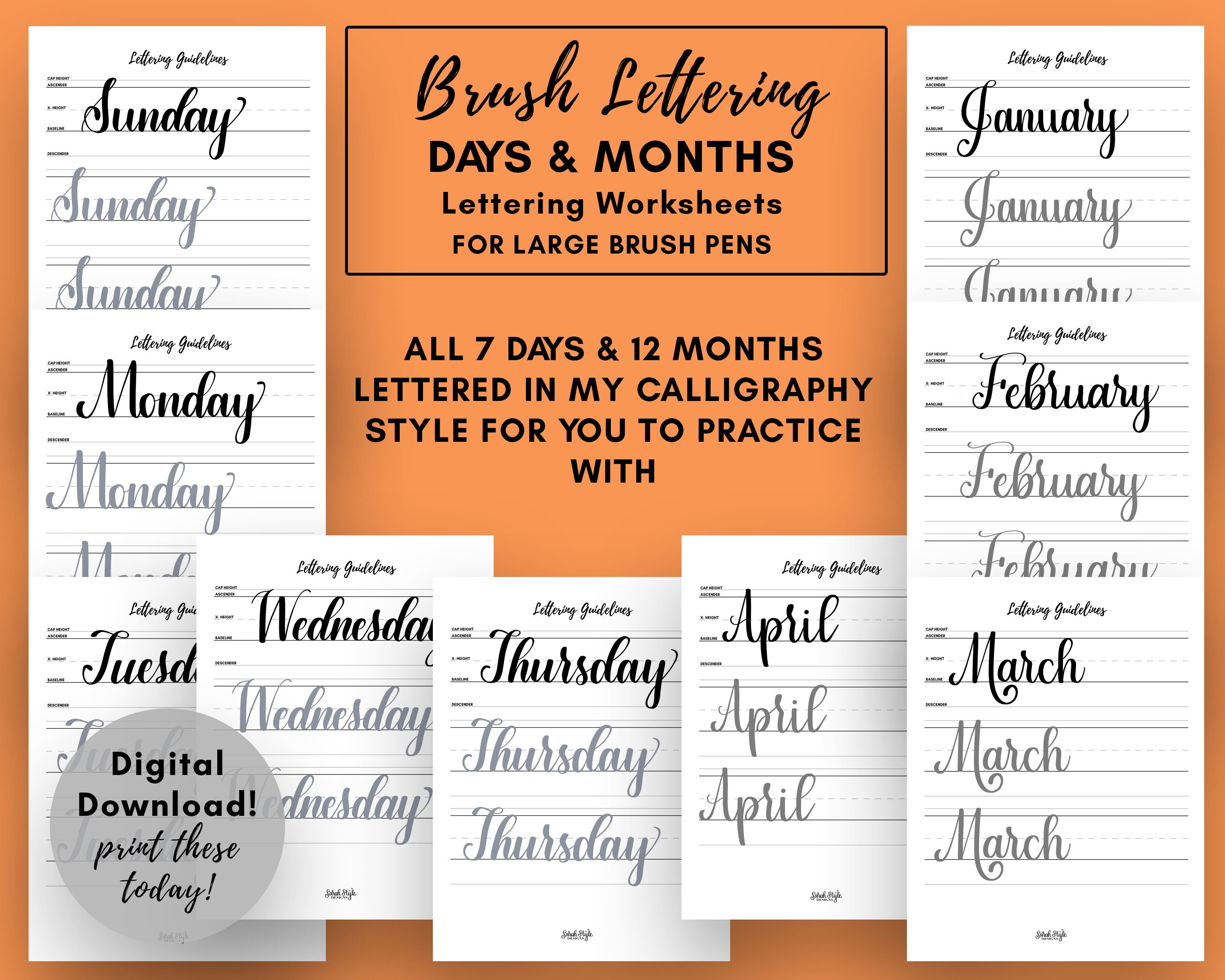 Calligraphy Worksheets Days and Months Calligraphy Practice - Etsy