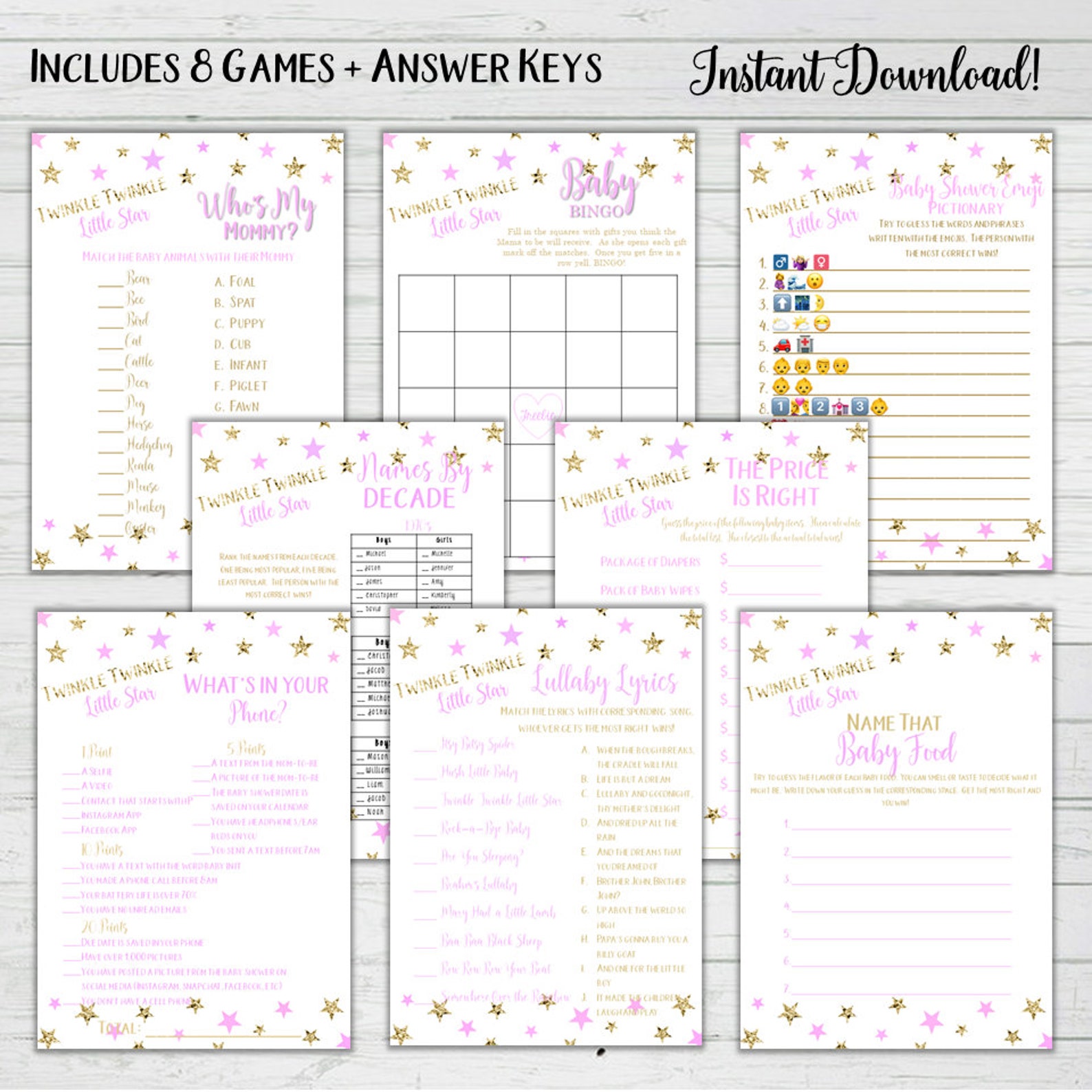 Baby Shower 17 Game Bundle Answer Keys 7 Baby Shower Signs - Etsy