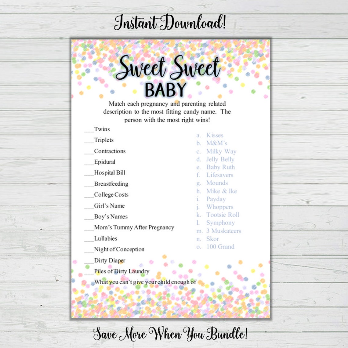 Candy Matching Baby Shower Game - Rainbow Confetti Baby Shower Games ...