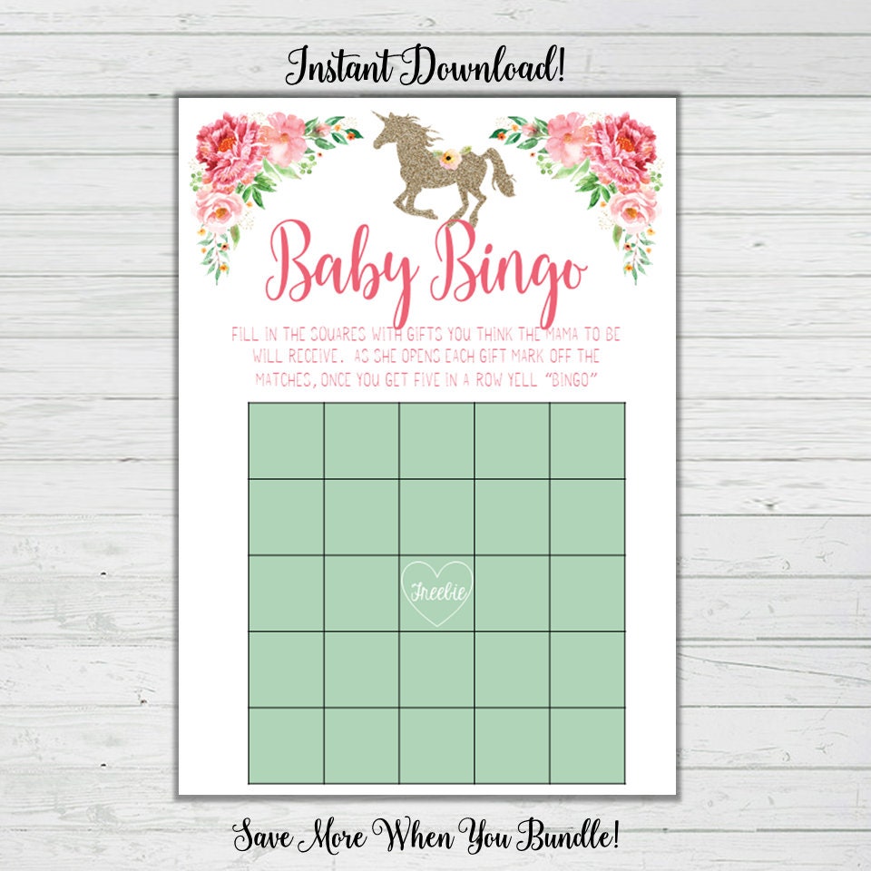 Unicorn Baby Shower Bingo Game Mint Pink Baby Shower Games - Etsy
