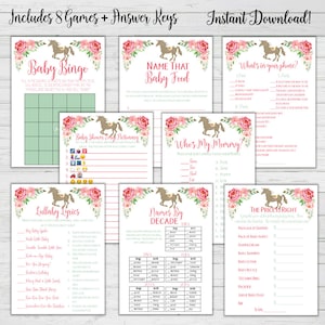 Unicorn Baby Shower Game Set - Baby Shower 8 Game Bundle + Answer Keys ...