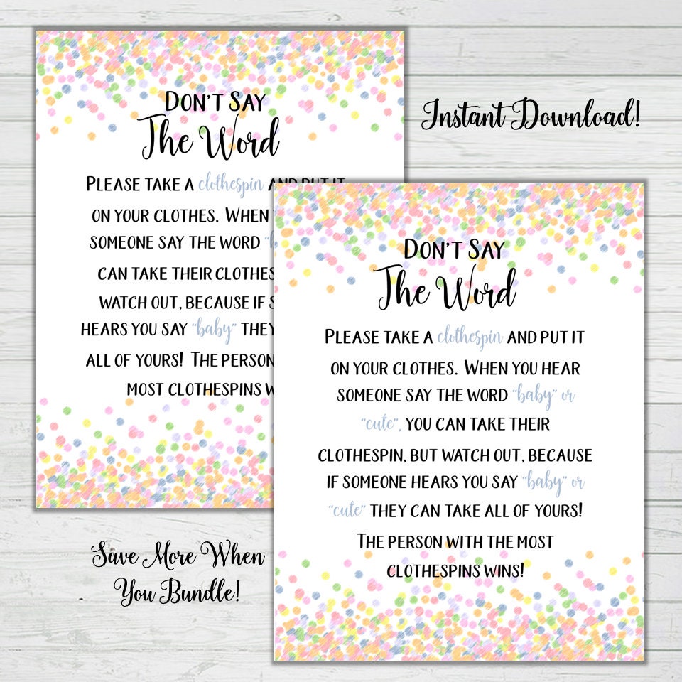 Don't Say the Word Clothespin Game - Rainbow Confetti Baby Shower Games ...
