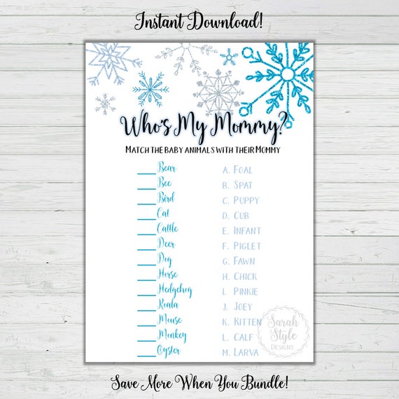 Baby Animal Matching Game Snowflake Baby Shower Winter | Etsy