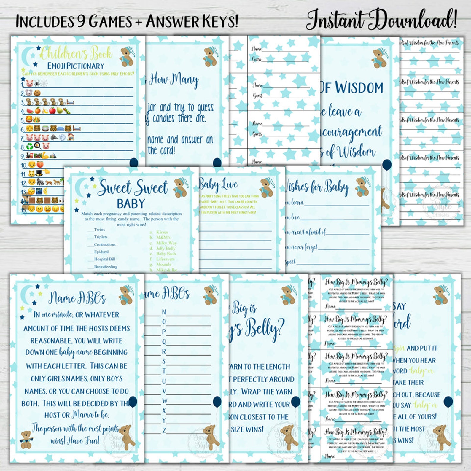 Baby Shower Everything Bundle Boy Baby Shower Games Game | Etsy