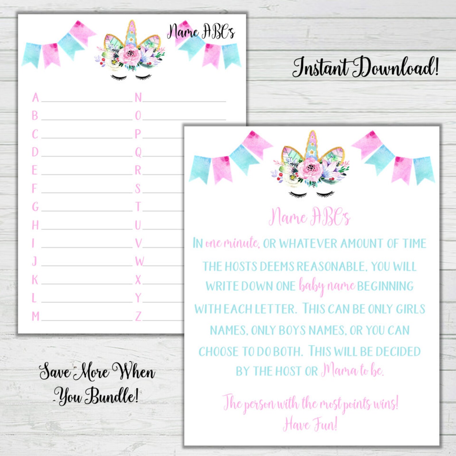 Unicorn Baby Shower Game Set baby Shower 9 Game Bundle - Etsy
