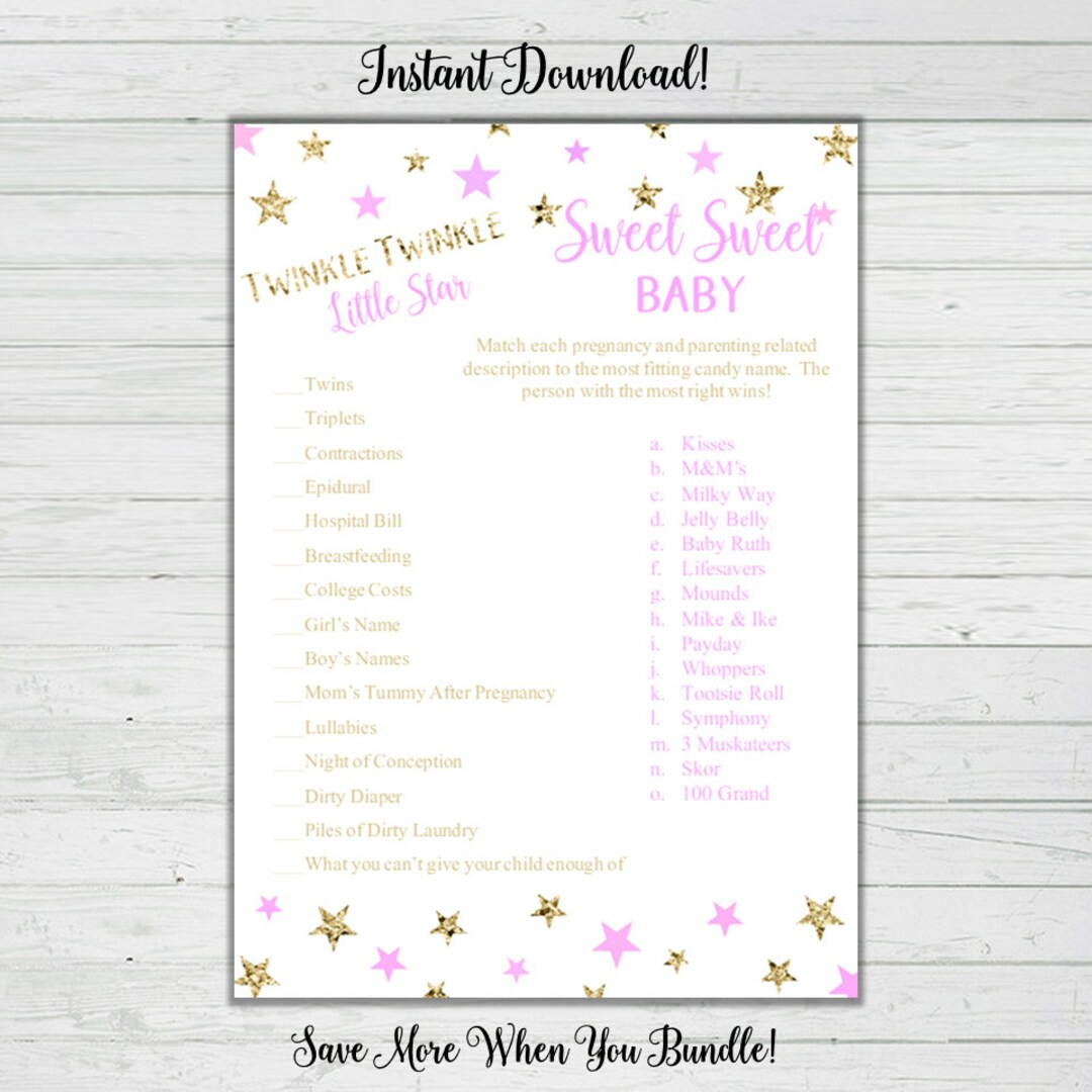 Candy Matching Baby Shower Game - Pink and Gold Baby Shower Games -girl ...