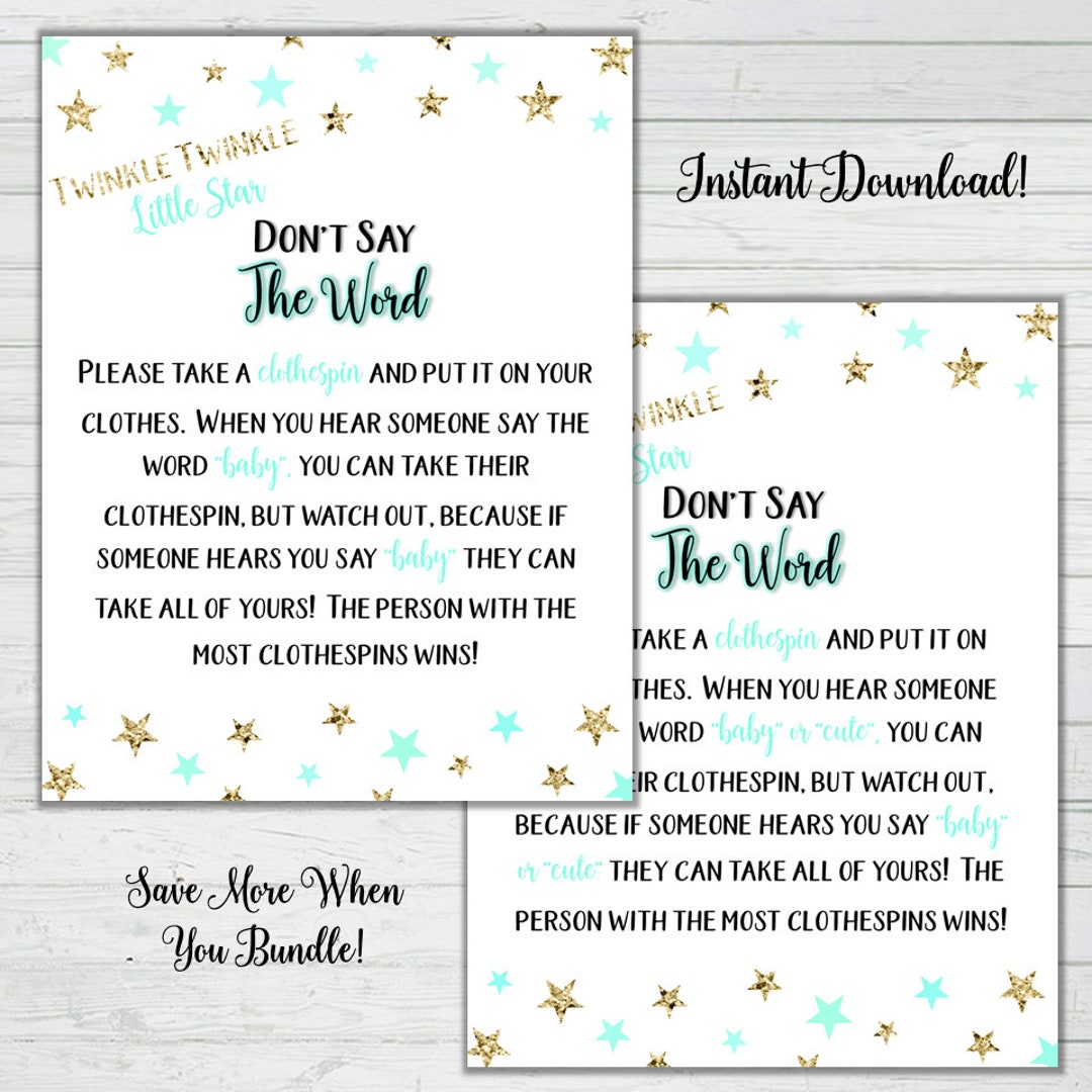 Clothespin Baby Shower Game - Mint and Gold Stars - Baby Shower Games ...
