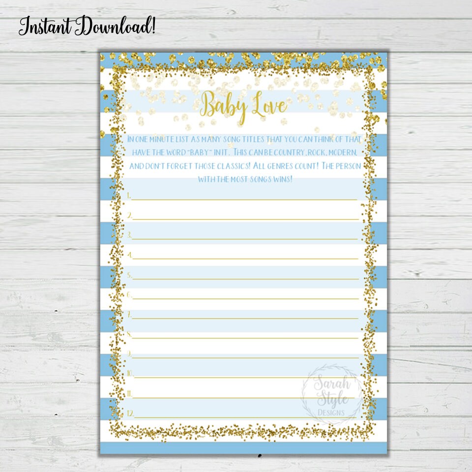 Baby Shower Bundle Set Activities Games Blue Gold Confetti - Etsy