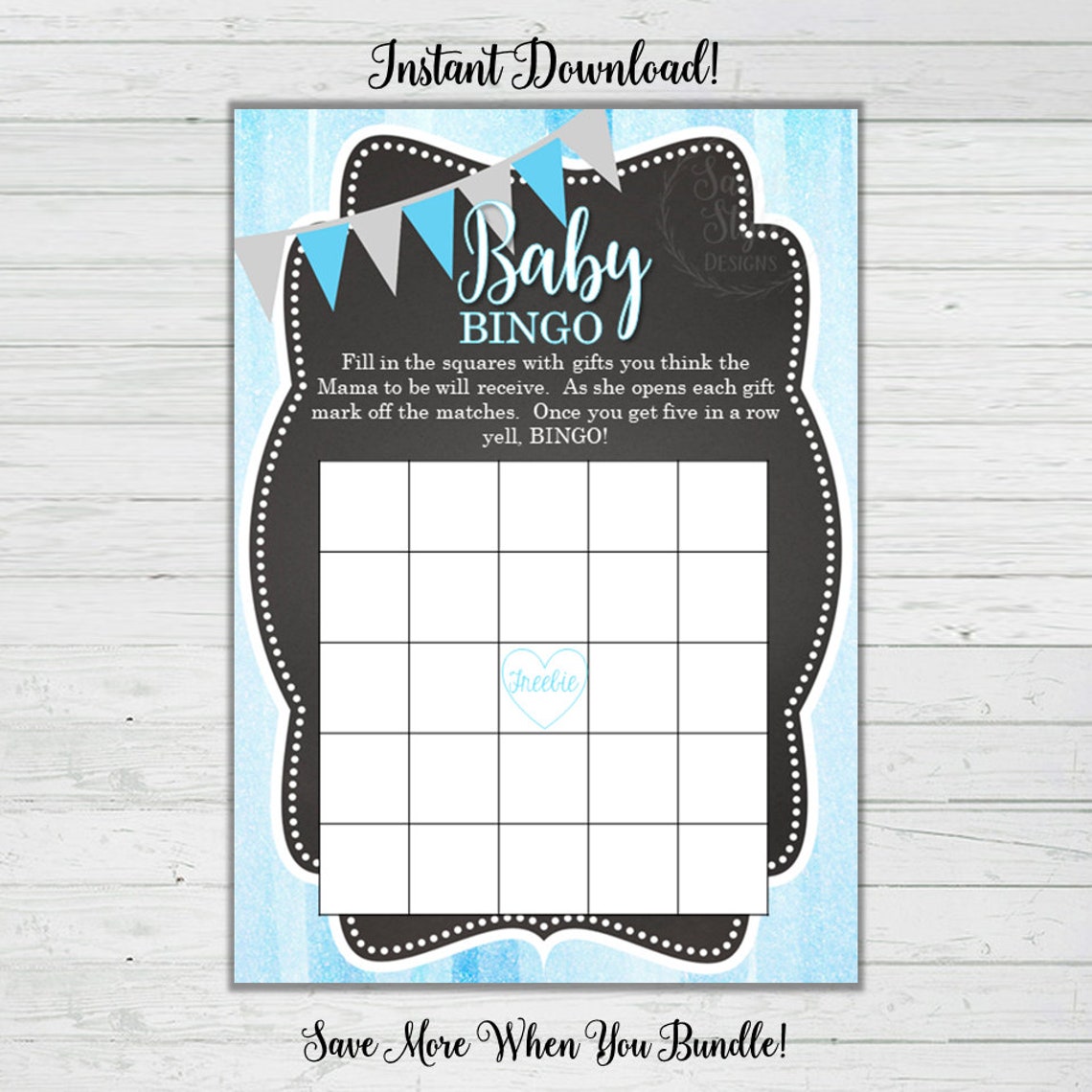 Baby Shower Bingo - Baby Shower Games - Boy Baby Shower Game - Instant ...