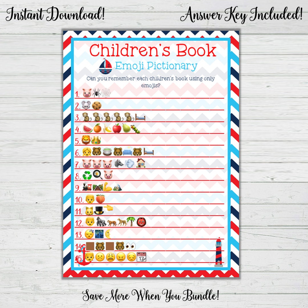 Children's Book Emoji Pictionary Game- Nautical Baby Shower Games ...