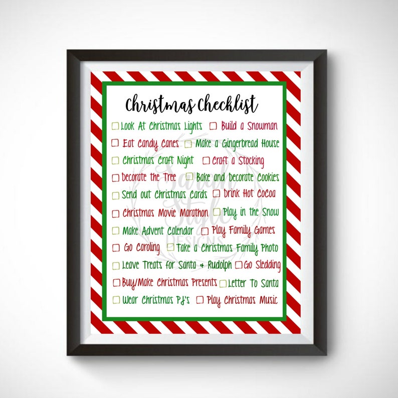 Christmas Printable Checklist - Candy Cane Digital Print, Family ...