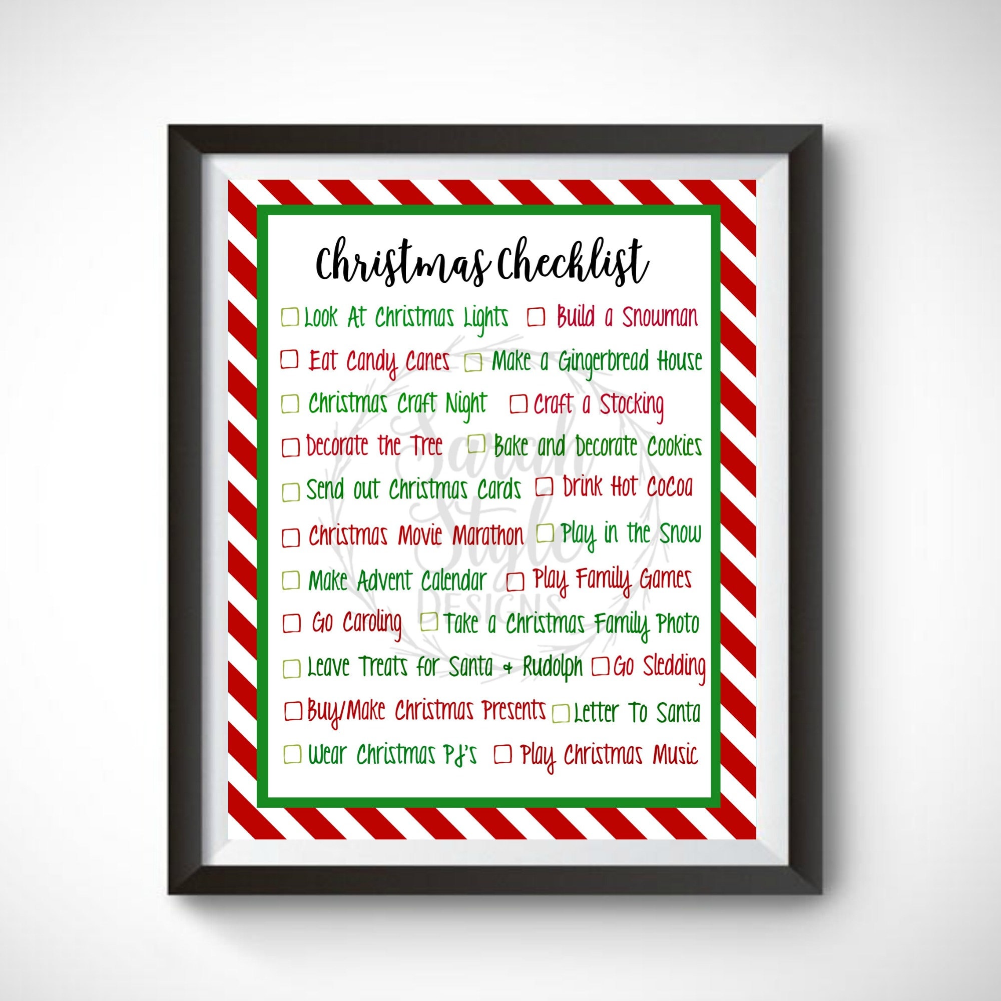 Christmas Printable Checklist - Candy Cane Digital Print, Family ...