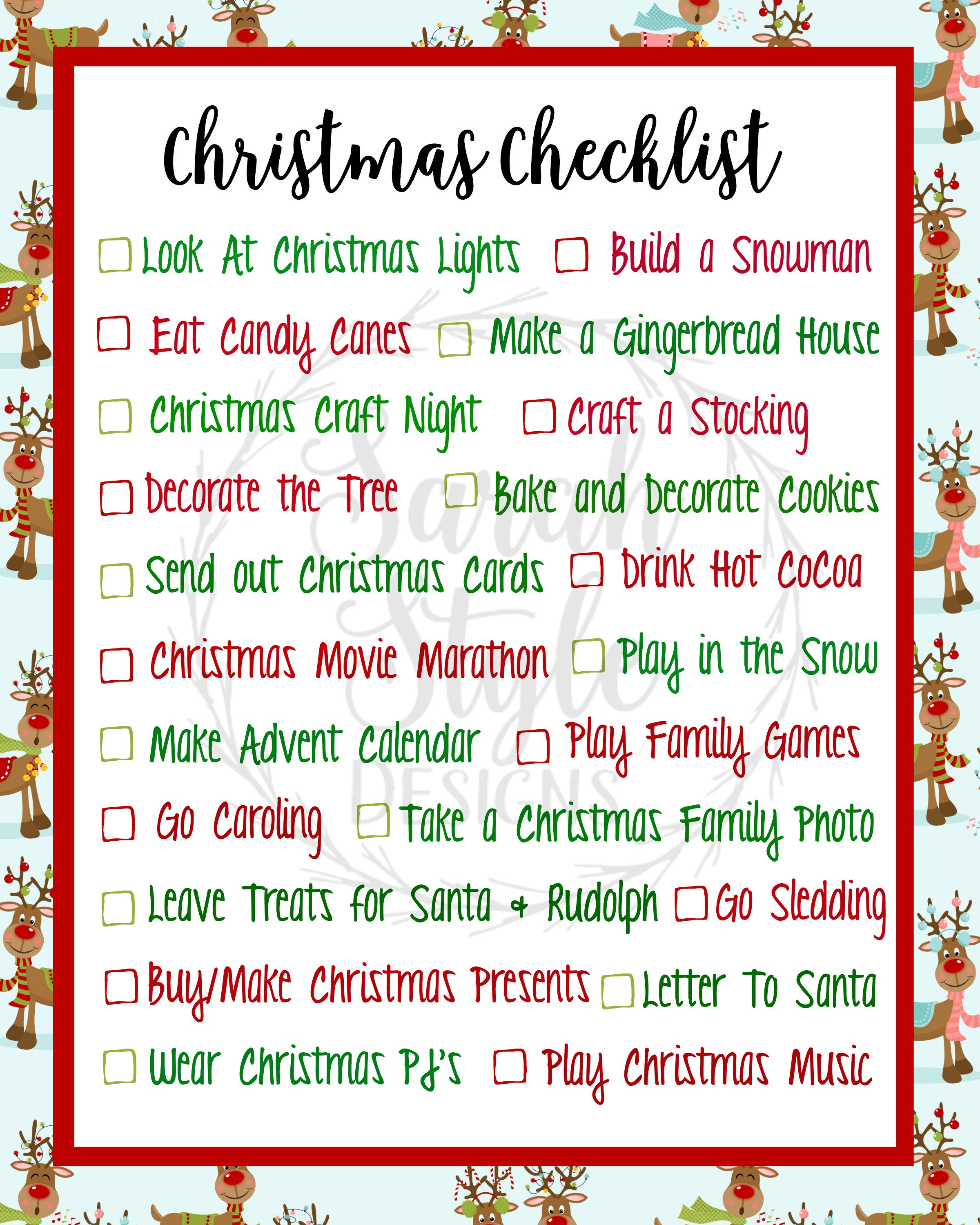 Christmas Checklist Printable - Family Tradition, Digital Print ...