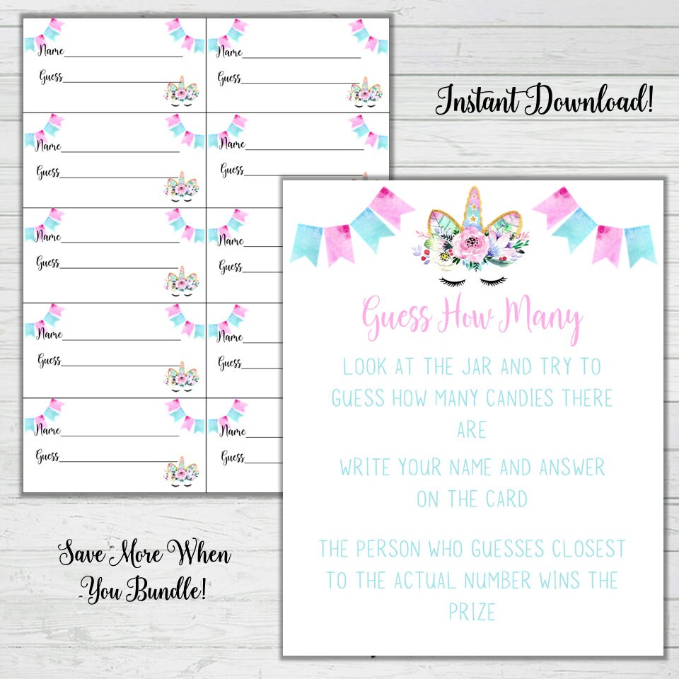 Unicorn Baby Shower Game Set baby Shower 9 Game Bundle | Etsy