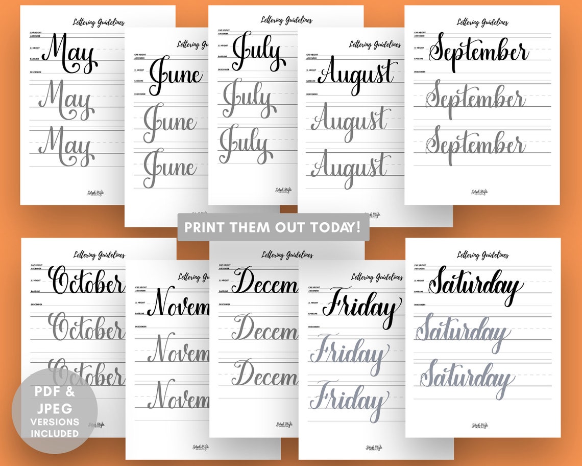 Calligraphy Worksheets Days and Months Calligraphy Practice - Etsy