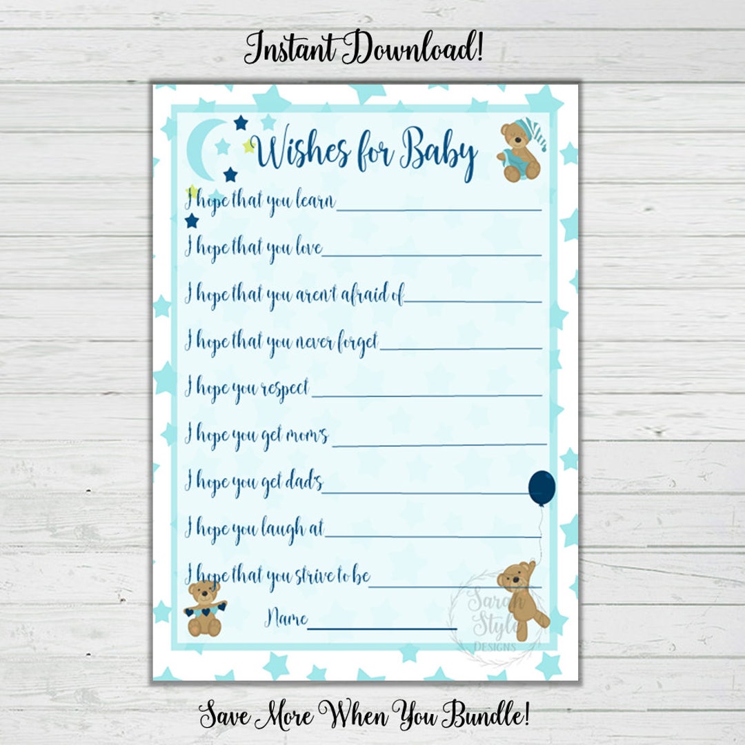 Wishes for Baby - Boy Baby Shower Game - Baby Shower Activity - Party ...