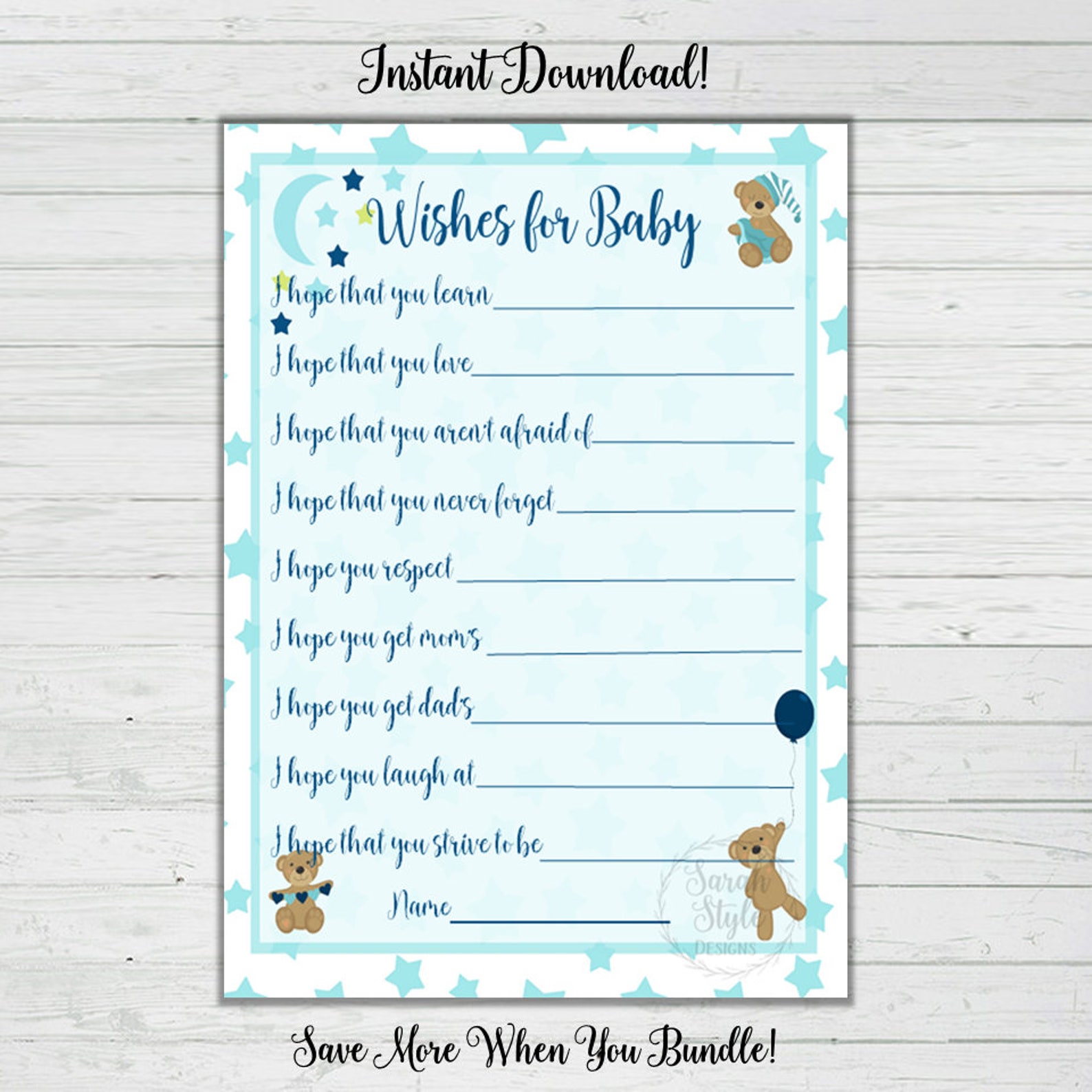 Wishes for Baby - Boy Baby Shower Game - Baby Shower Activity - Party ...