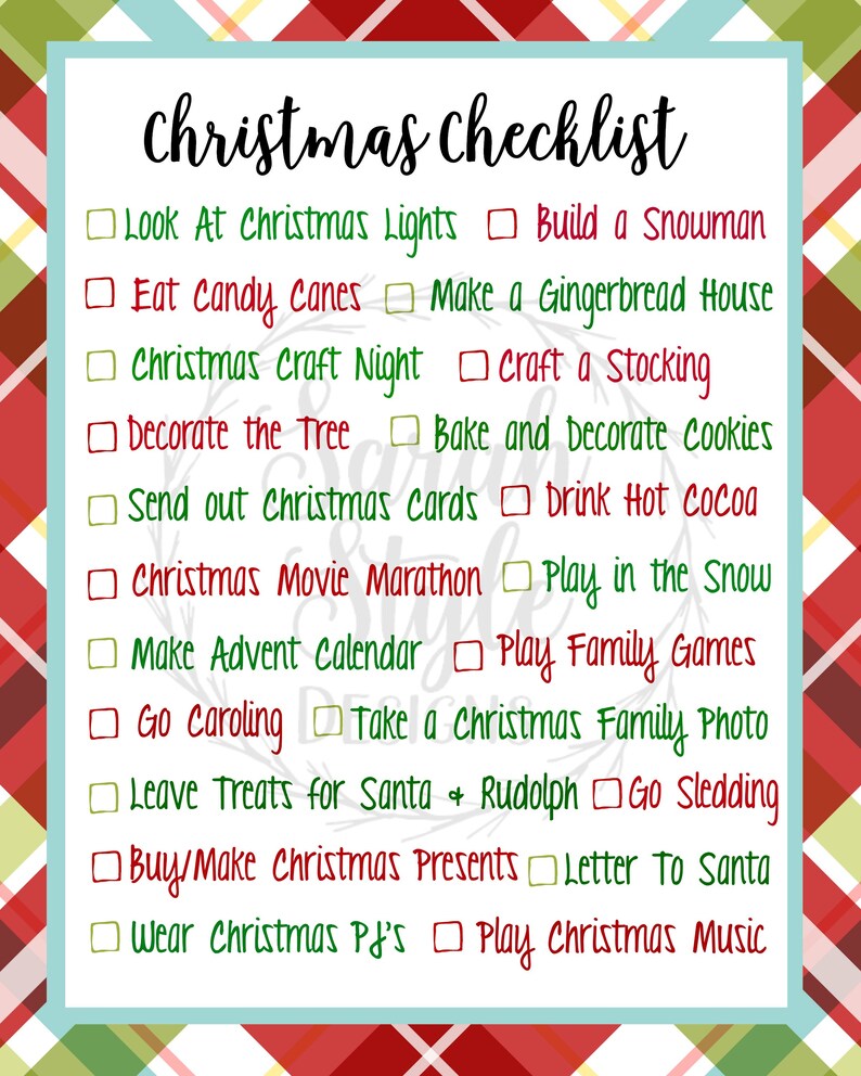 Christmas Printable Checklist - Family Tradition, Holiday Fun, Digital ...