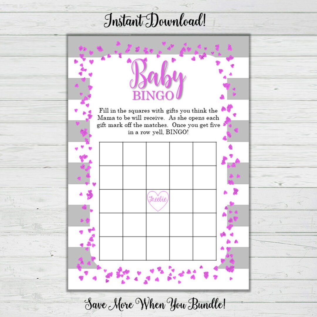 Baby Shower Bingo Game - Pink and Grey Baby Shower Games -girl Baby ...