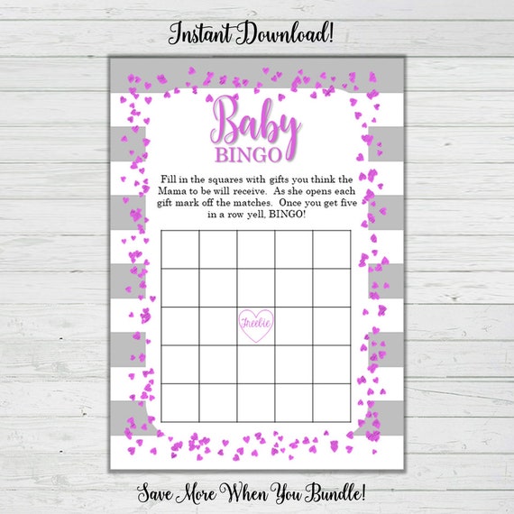 Baby Shower Bingo Game Pink and Grey Baby Shower Games girl | Etsy