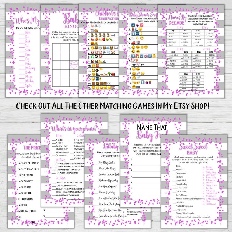 Lullaby Song Matching Game - Pink and Grey Baby Shower Games - Girl ...