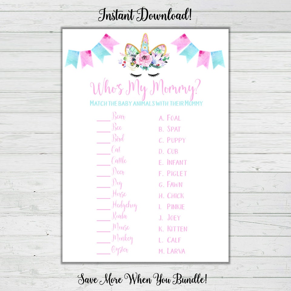 Unicorn Baby Shower Game Set Baby Shower 8 Game Bundle | Etsy