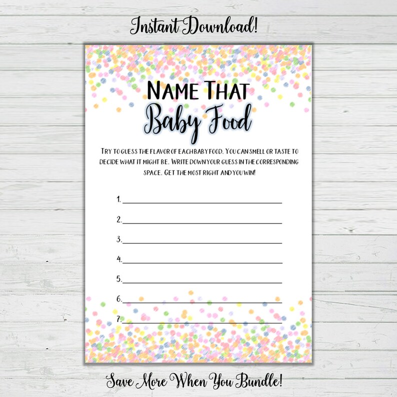 Name That Baby Food Game Rainbow Confetti Baby Shower Games - Etsy