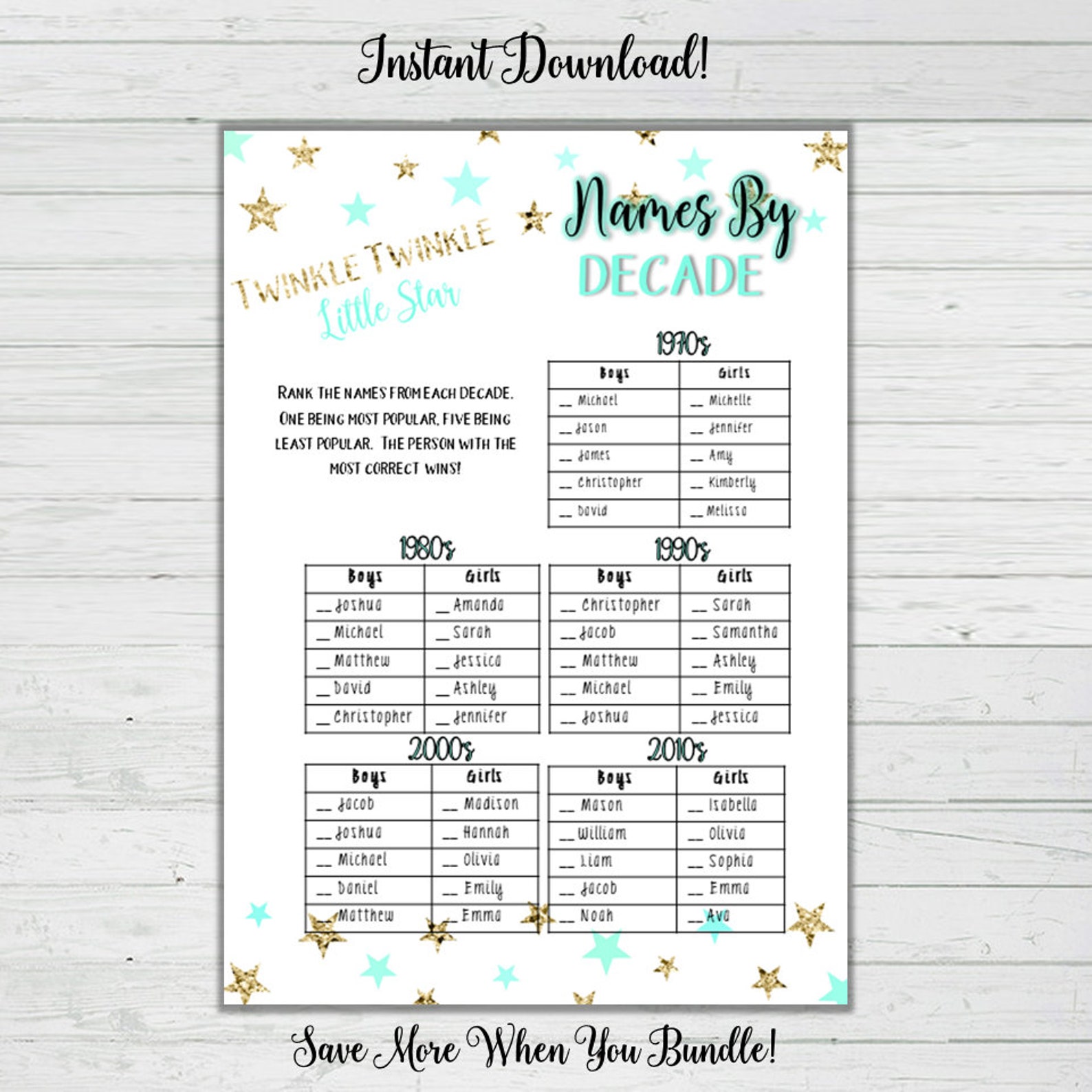 Baby Shower 8 Game Bundle Answer Keys Mint and Gold Baby Shower Game ...