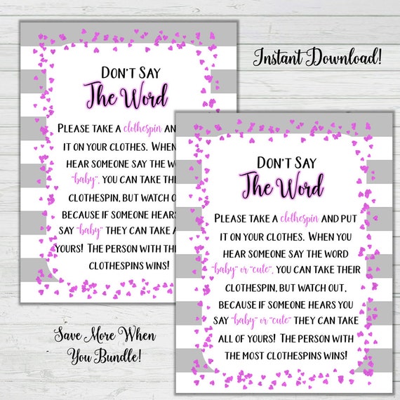Don't Say the Word Clothespin Game Pink and Grey Baby - Etsy
