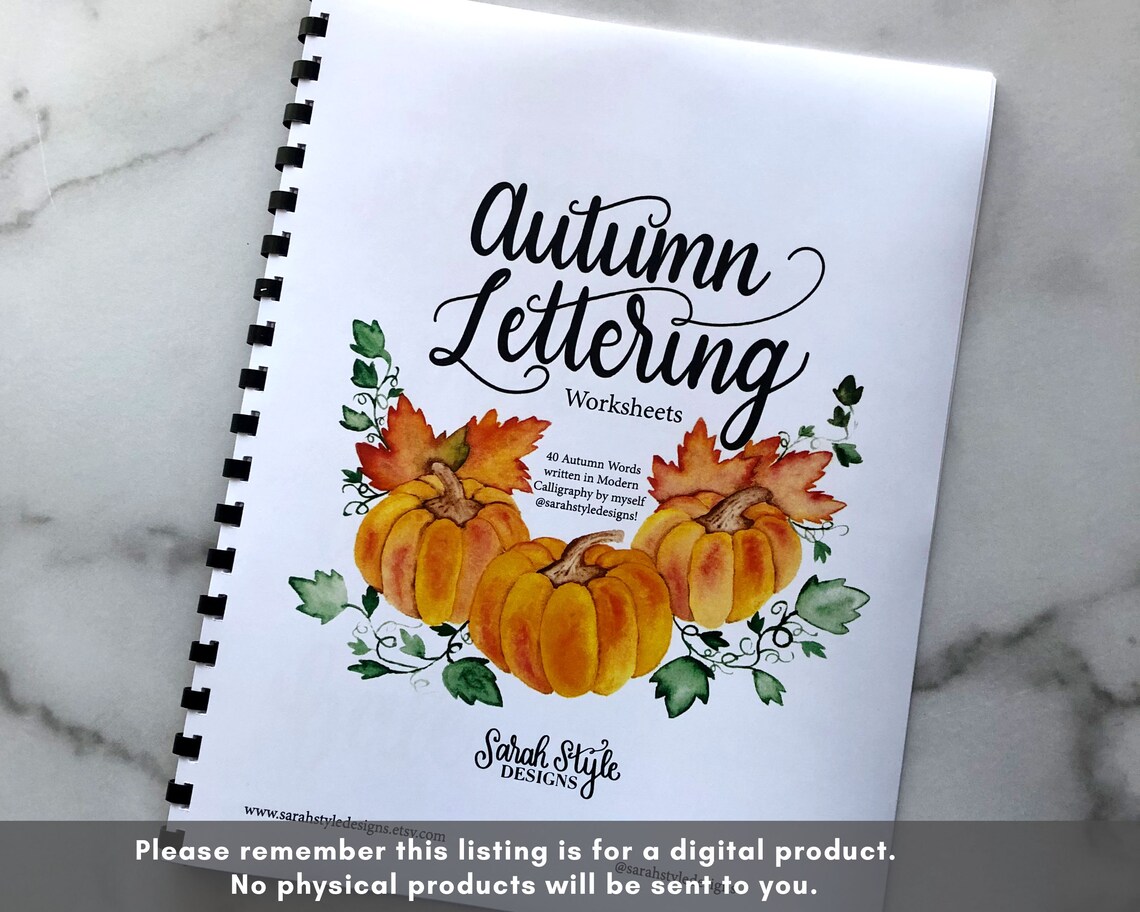 Calligraphy Worksheets Fall Words Brush Lettering | Etsy