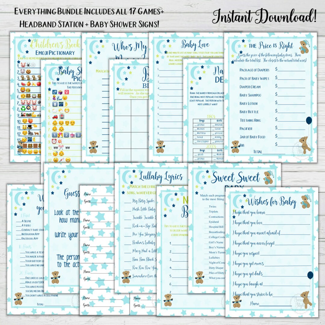 Baby Shower Everything Bundle - Boy Baby Shower Games - Game Pack ...