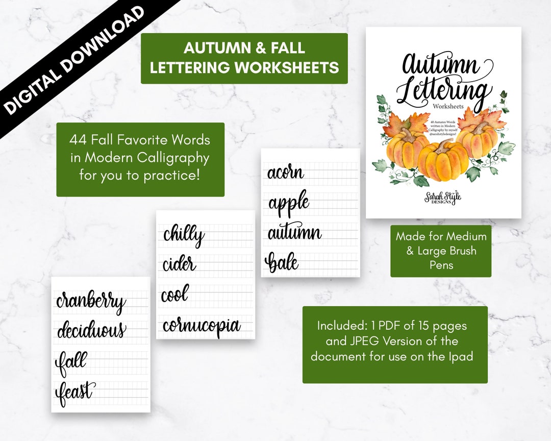 Calligraphy Worksheets - Fall Words - Brush Lettering Worksheets ...