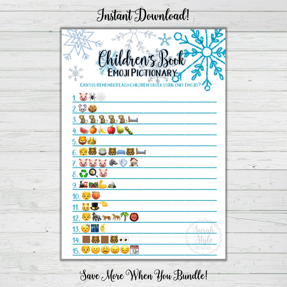 Childrens Book Emoji Pictionary - Winter Baby Shower Games - Snowflake ...