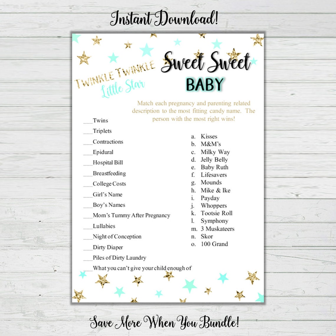 Baby Candy Matching Baby Shower Game Mint and Gold Stars | Etsy