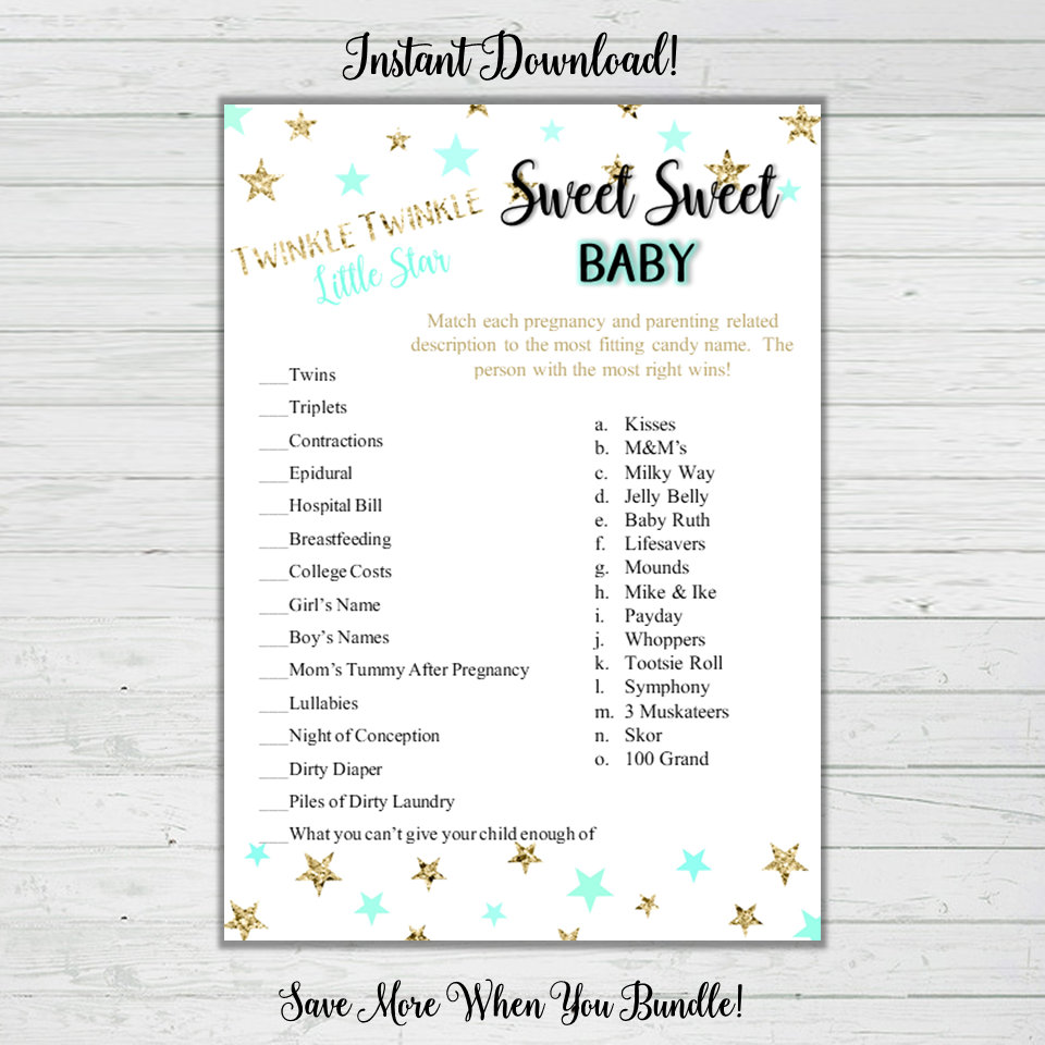 Baby Candy Matching Baby Shower Game Mint and Gold Stars | Etsy