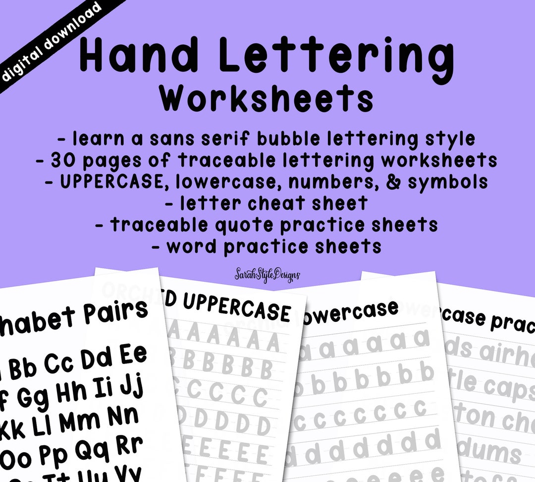 Sans Serif Bubble Style Hand Lettering Worksheets | Digital Printable ...