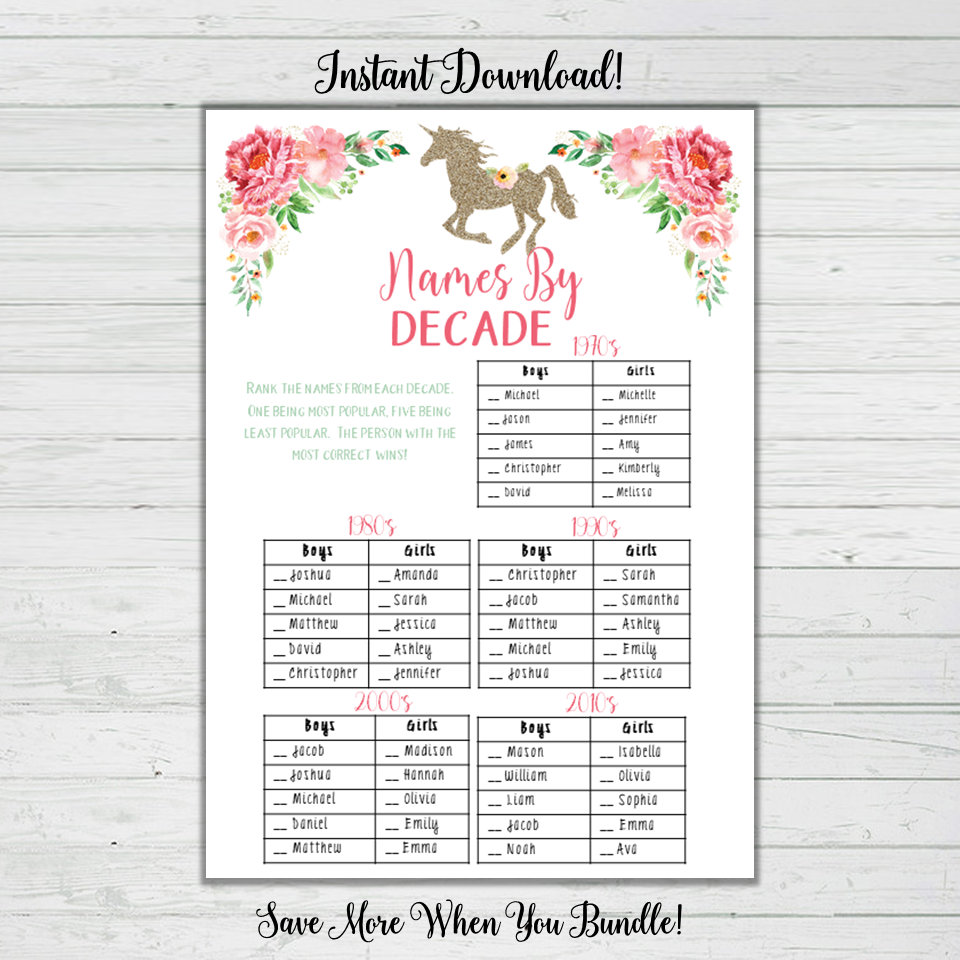 Unicorn Baby Shower Game Set Baby Shower 8 Game Bundle | Etsy