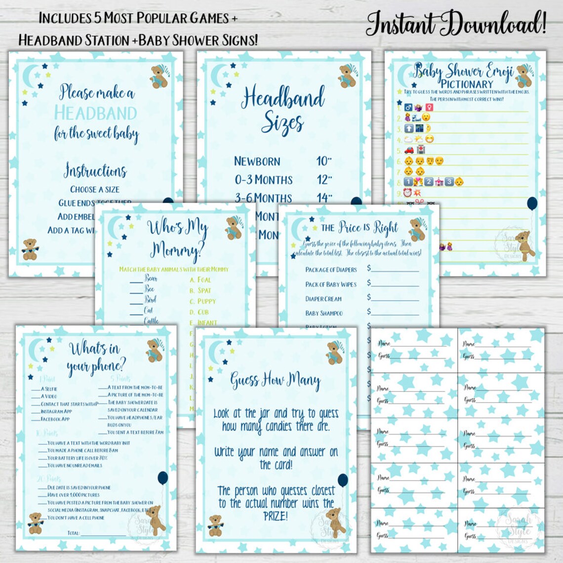 Baby Shower Game Bundle Boy Baby Shower Baby Shower Signs | Etsy