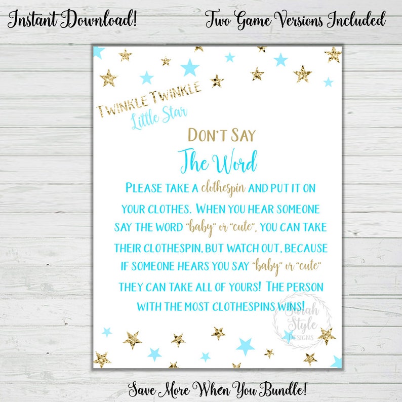 Twinkle Twinkle Little Star Baby Shower Game Bundle Pack Set Activity ...
