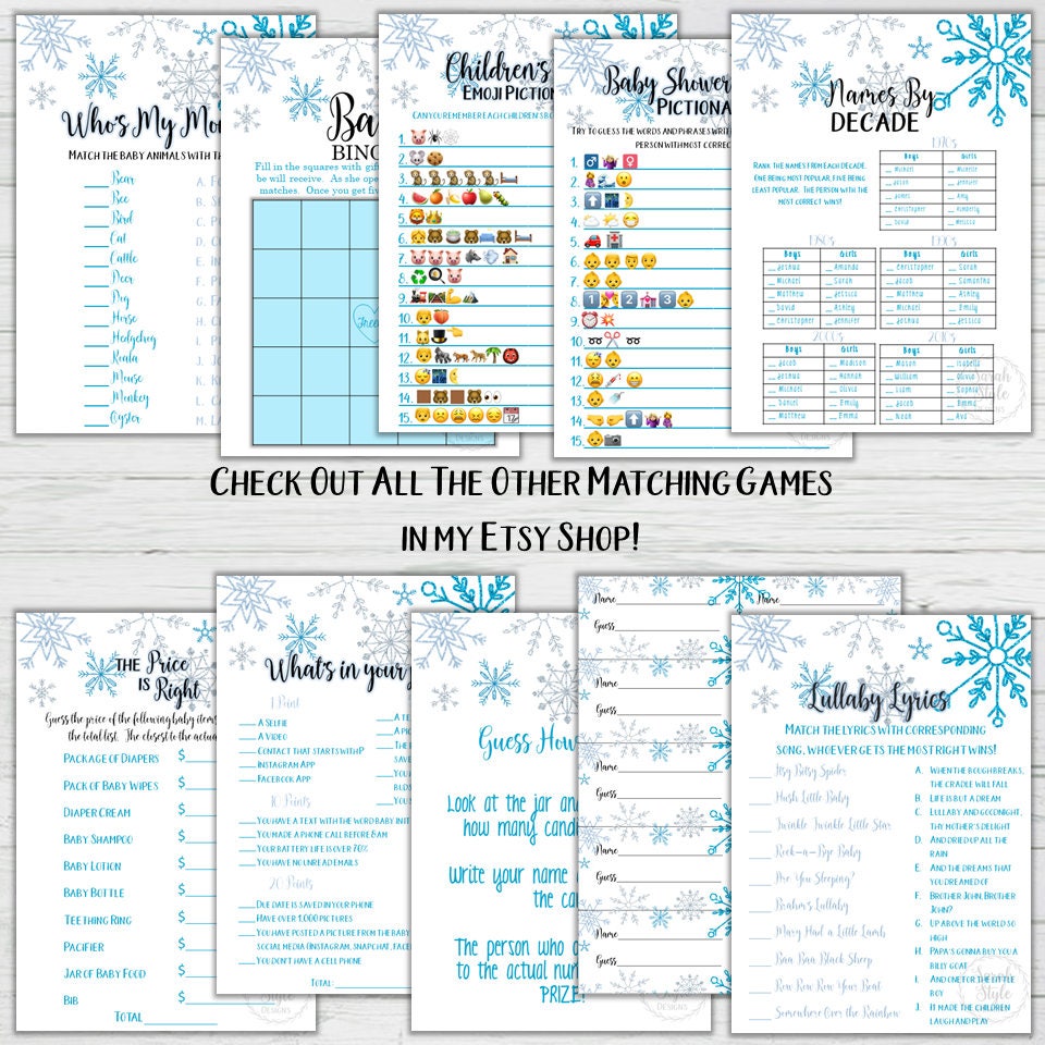 Baby Animal Matching Game - Snowflake Baby Shower - Winter Baby Shower ...