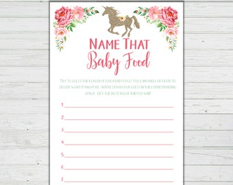 Unicorn Baby Shower Games Name That Baby Food Game | Etsy
