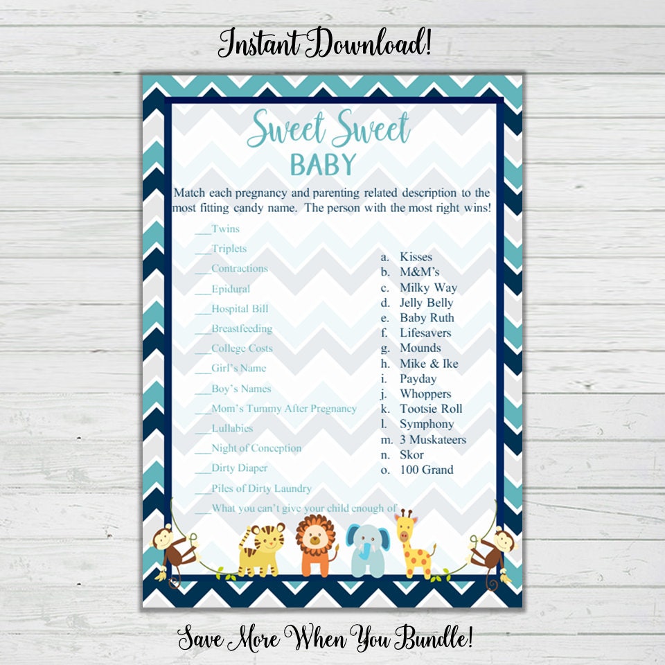 Candy Matching Baby Shower Game Chevron Baby Animals Baby - Etsy