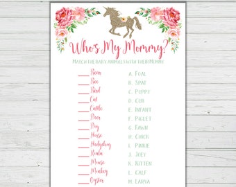 Unicorn Baby Shower Games Baby Animals Matching Game | Etsy
