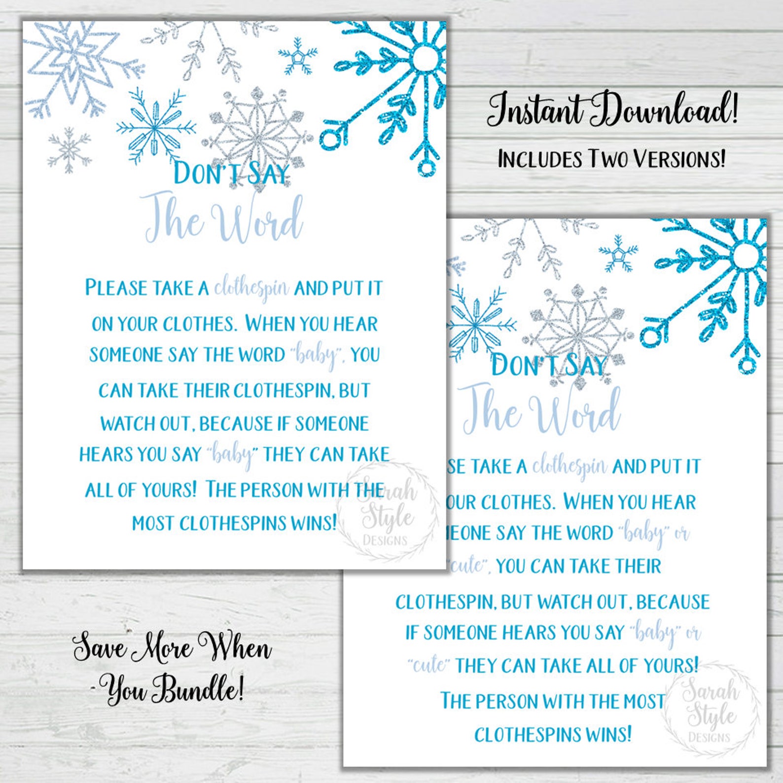 Clothespin Baby Shower Game - Winter Baby Shower Games - Snowflake ...