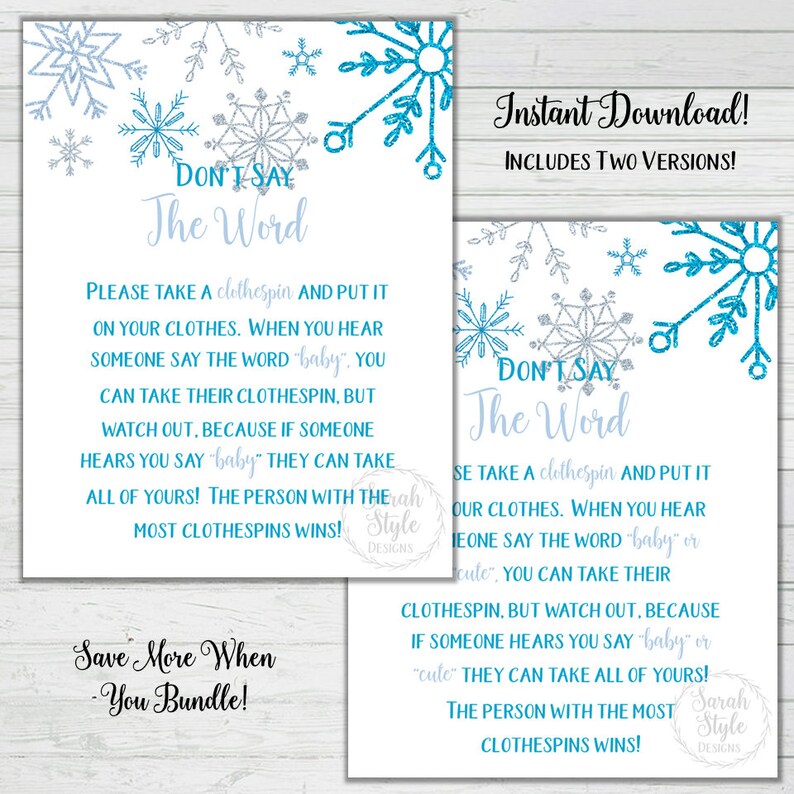 Clothespin Baby Shower Game - Winter Baby Shower Games - Snowflake ...