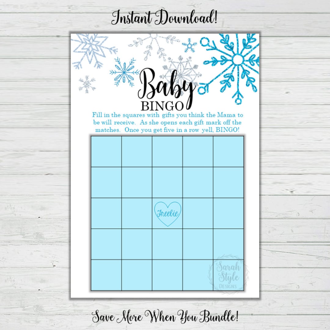 Baby Shower Bingo - Winter Baby Shower Games - Snowflake Baby Shower ...