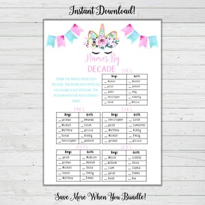 Unicorn Baby Shower Game Set - Baby Shower 8 Game Bundle + Answer Keys ...