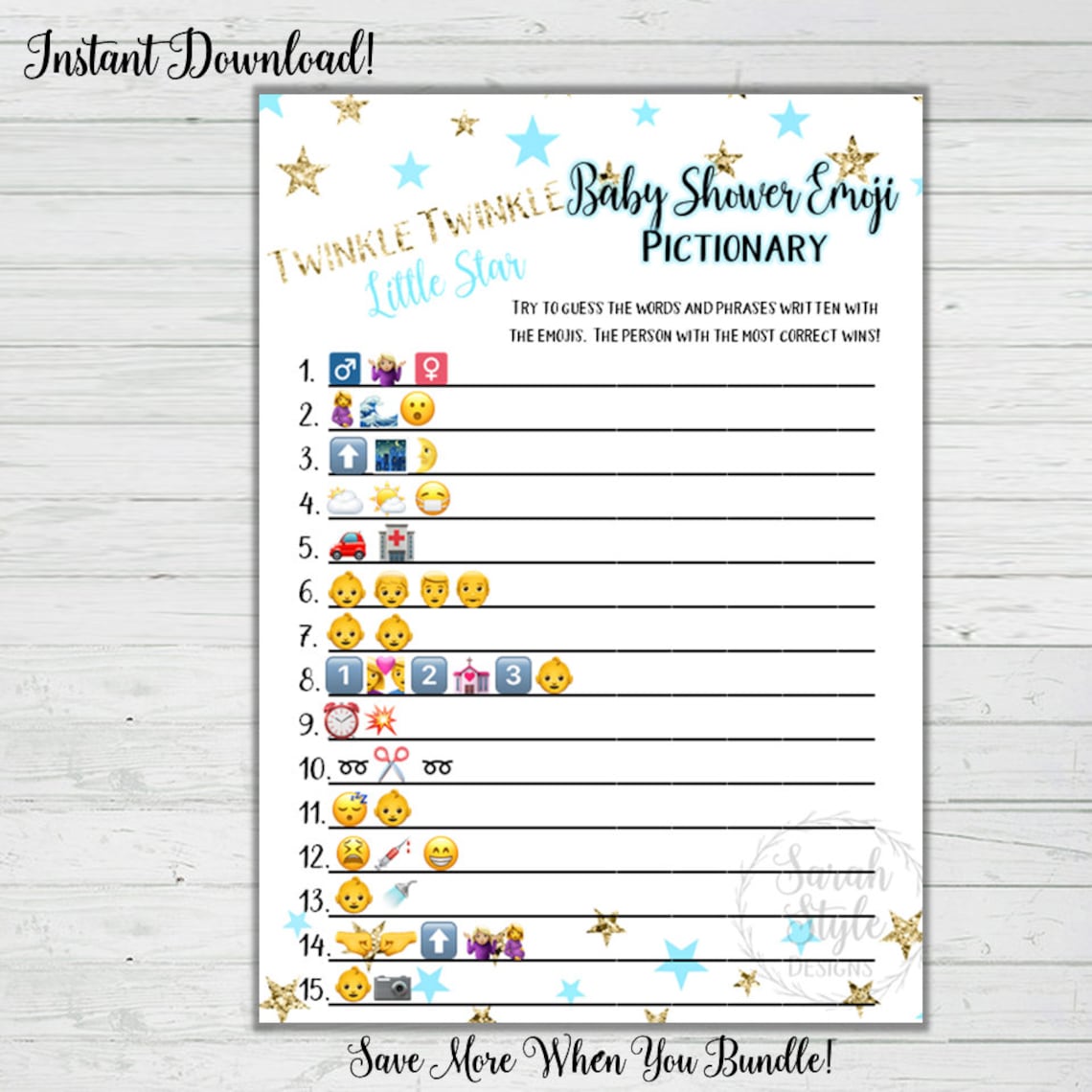 Emoji Pictionary Baby Shower Game Twinkle Twinkle Little Star Activity ...
