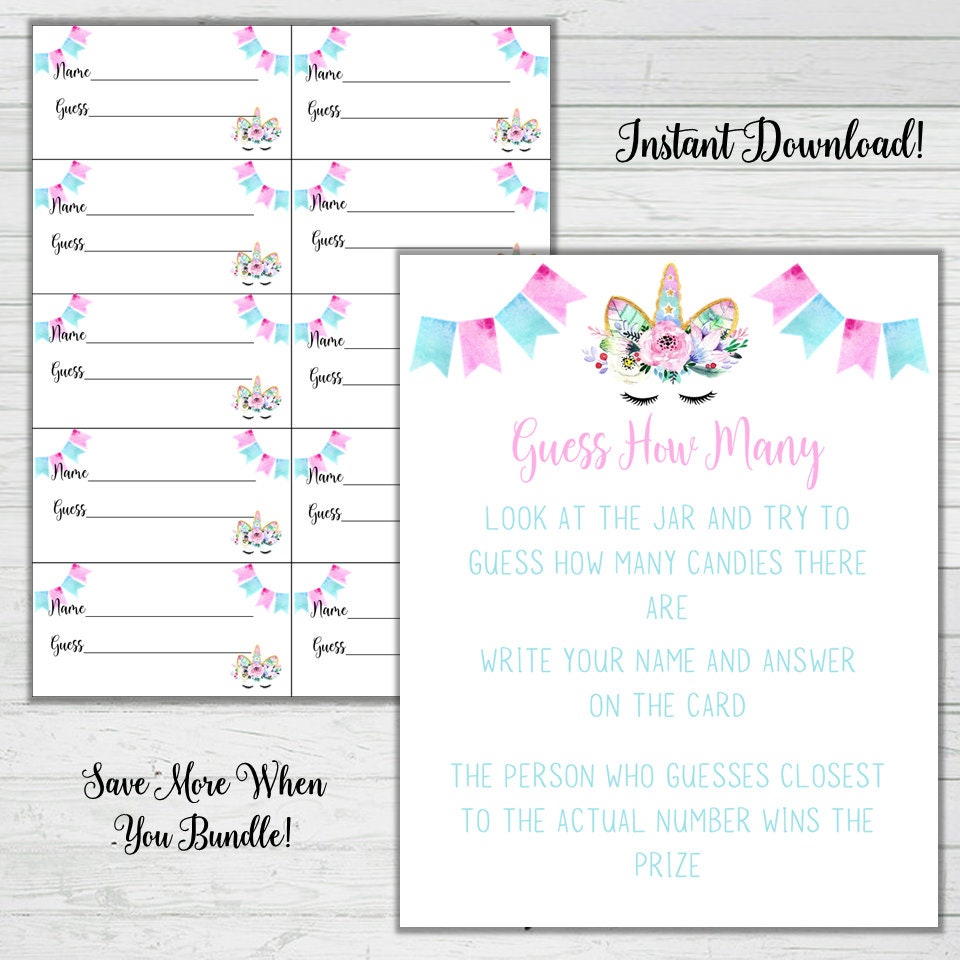 Unicorn Baby Shower Games Baby Shower Candy Guessing Game - Etsy