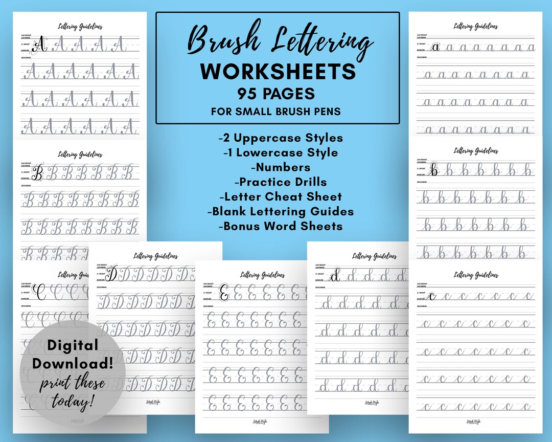 Brush Lettering Worksheets for Small Brush Pens - Calligraphy Work ...